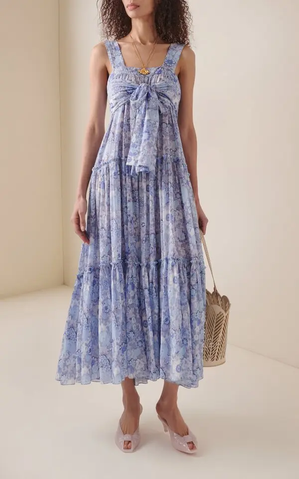 Chloé Floral-printed Cotton Voile Tiered Midi Dress
