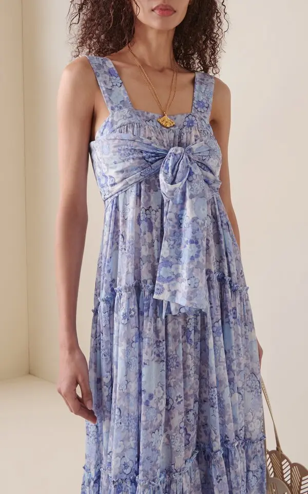 Chloé Floral-printed Cotton Voile Tiered Midi Dress