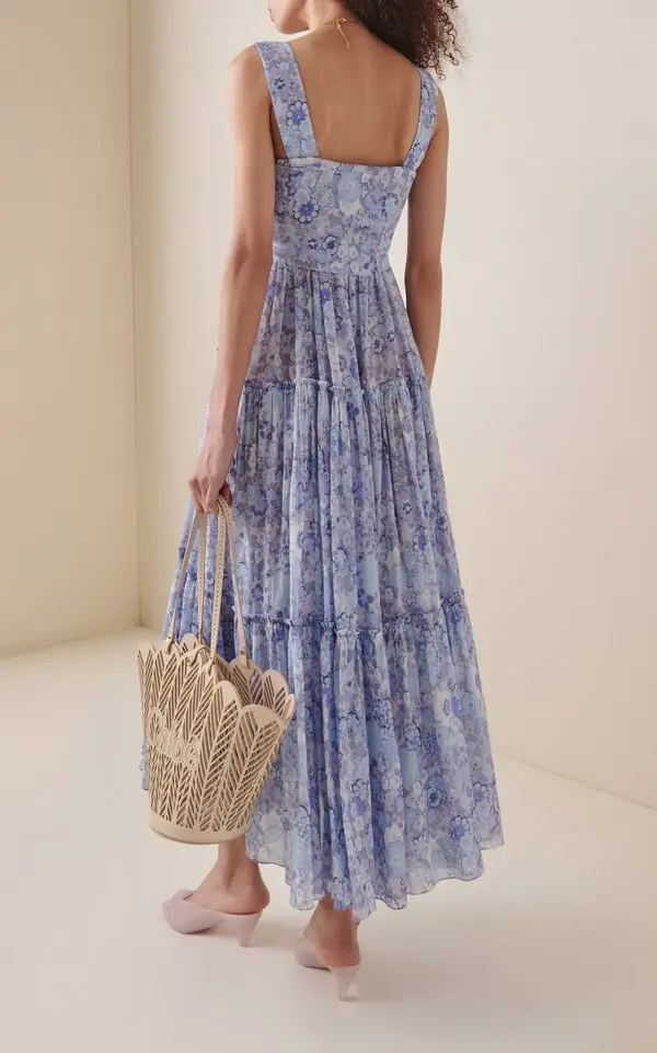 Chloé Floral-printed Cotton Voile Tiered Midi Dress