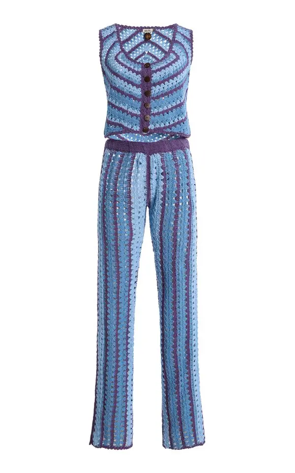 Akoia Swim Sleeveless Cropped Top And Straight-leg Pants Set - Blue