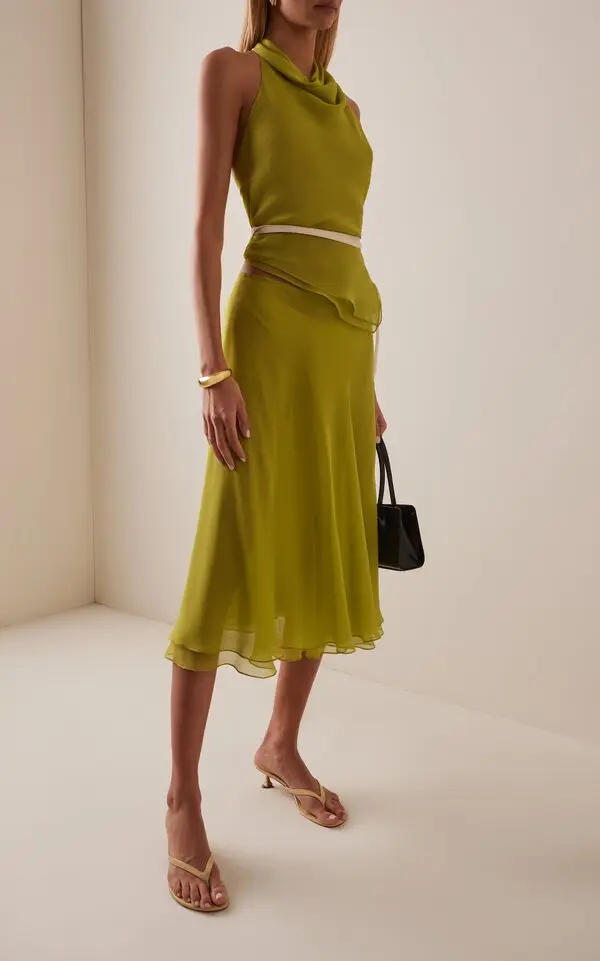 TAE PARK Exclusive Flowy Silk-chiffon Midi Skirt