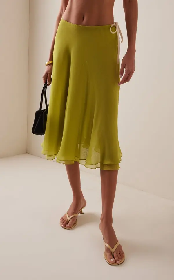 TAE PARK Exclusive Flowy Silk-chiffon Midi Skirt