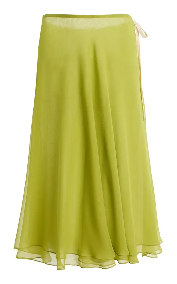 TAE PARK Flowy Silk-chiffon Midi Skirt - Green