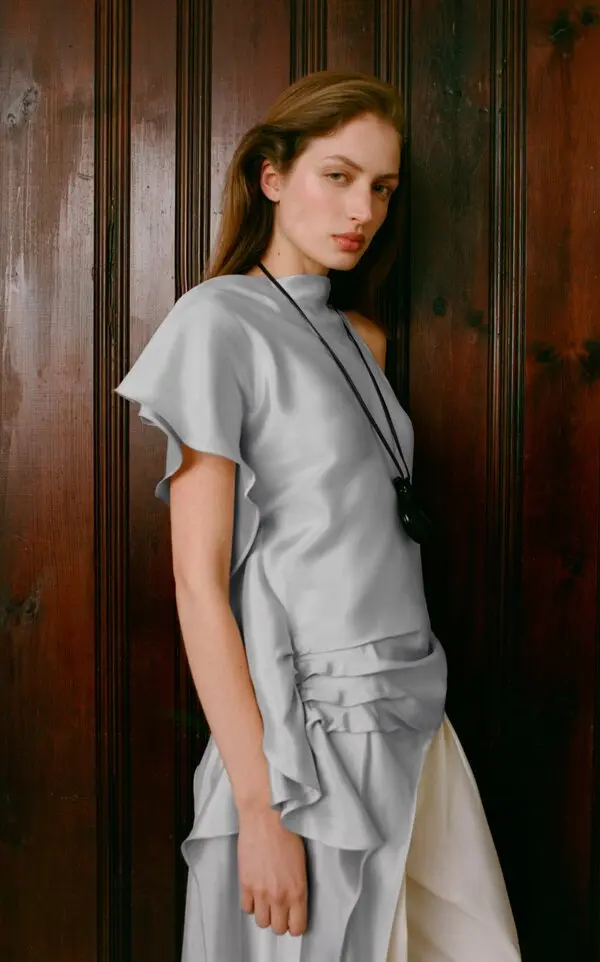 KALLMEYER Exclusive Elif Asymmetric Draped Satin Top