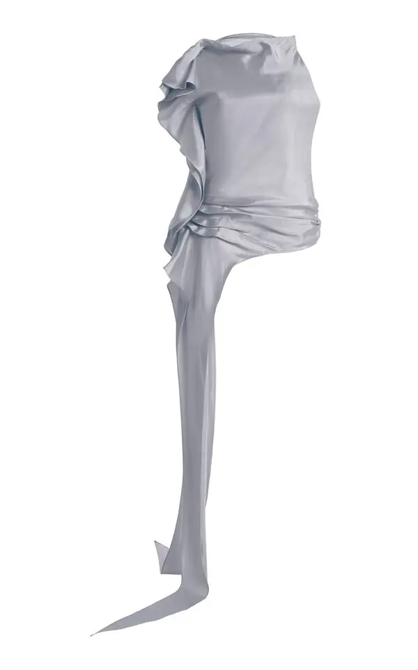 KALLMEYER Elif Asymmetric Draped Satin Top - Blue