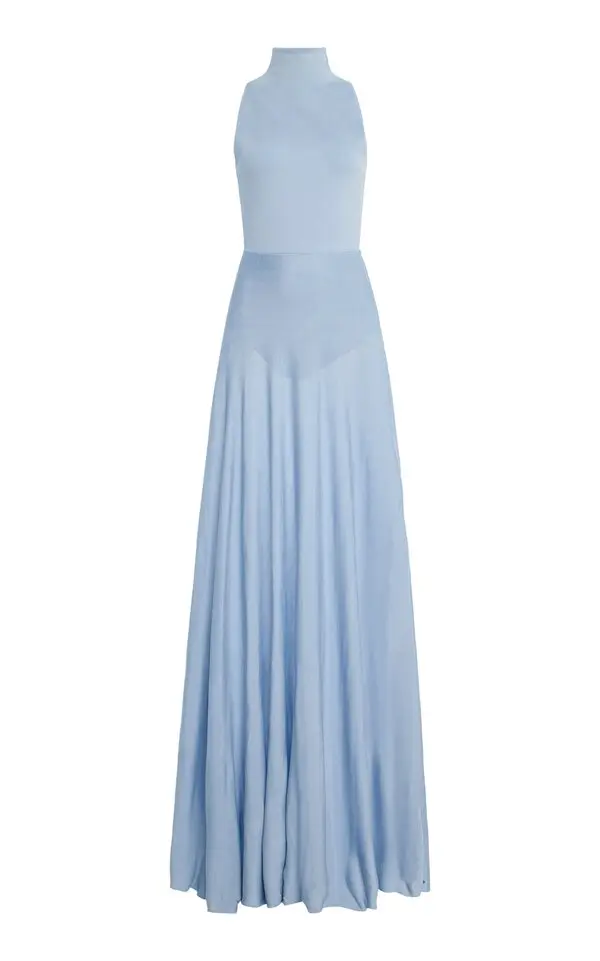 AMIYA Sirena Mock Neck Silk-blend Skirt Set - Light Blue
