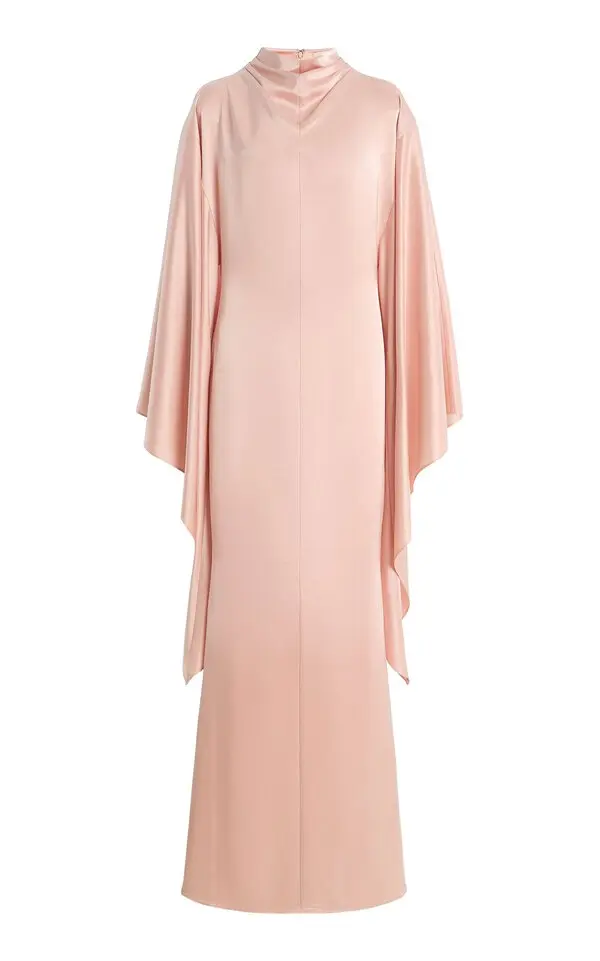 DE LA VALI Exclusive Dedalo Cape-sleeve Satin Maxi Dress - Pink