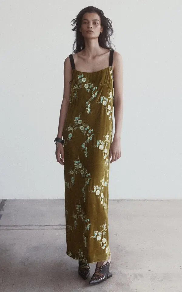 HARRIS TAPPER Embroidered Velvet Maxi Dress
