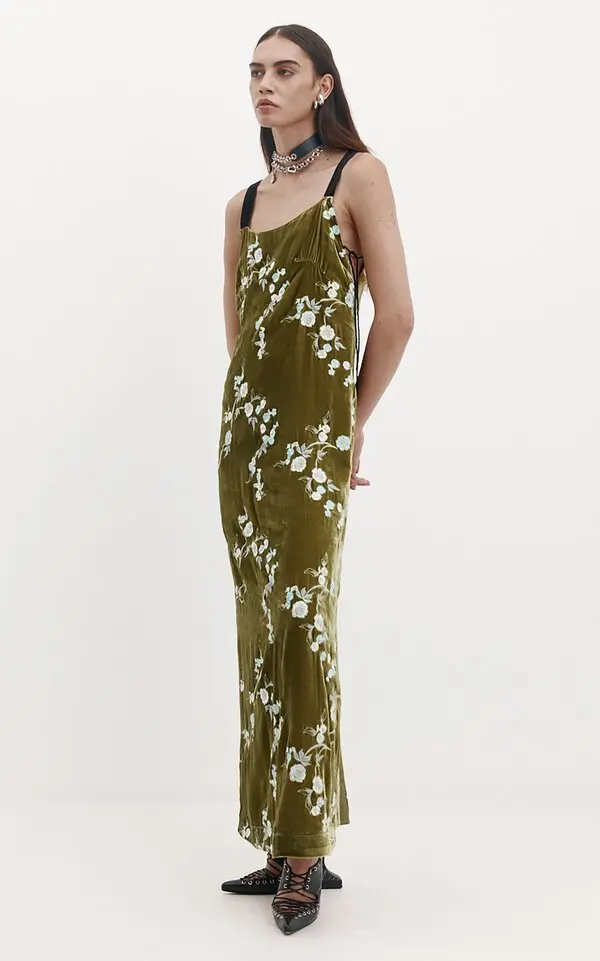 HARRIS TAPPER Embroidered Velvet Maxi Dress