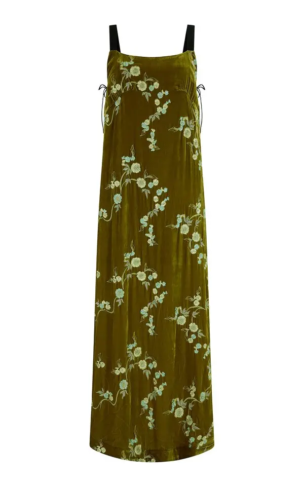 HARRIS TAPPER Embroidered Velvet Maxi Dress