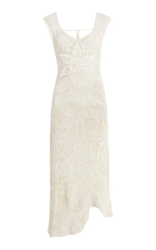 Akoia Swim Crochet Asymmetrical Cotton Midi Dress - Ivory