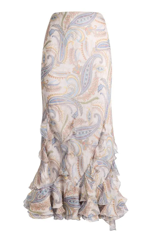 Etro Ruffled Silk Midi Skirt - Multi