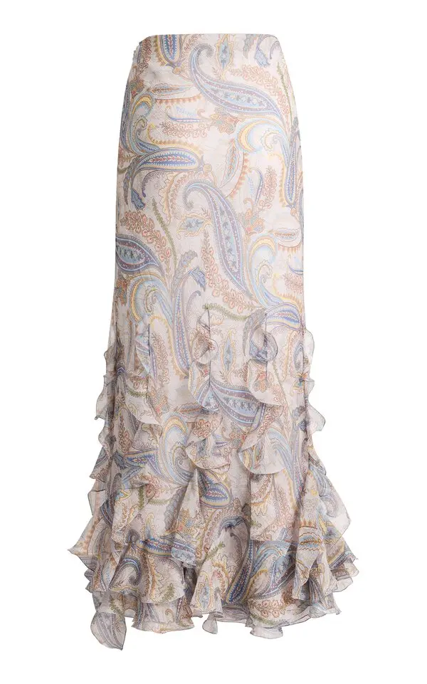 Etro Ruffled Silk Midi Skirt