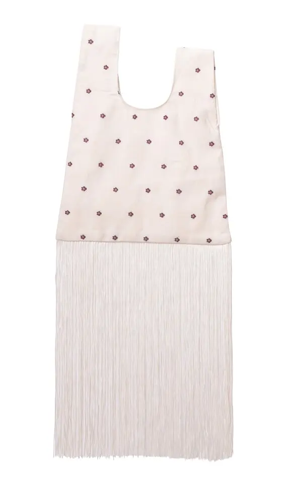 MÉLISSE Rose Bud Knot Bag Embroidered Moire With Fringe