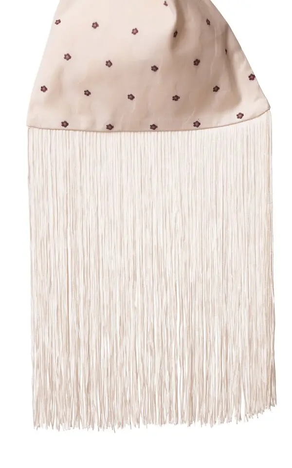 MÉLISSE Rose Bud Knot Bag Embroidered Moire With Fringe