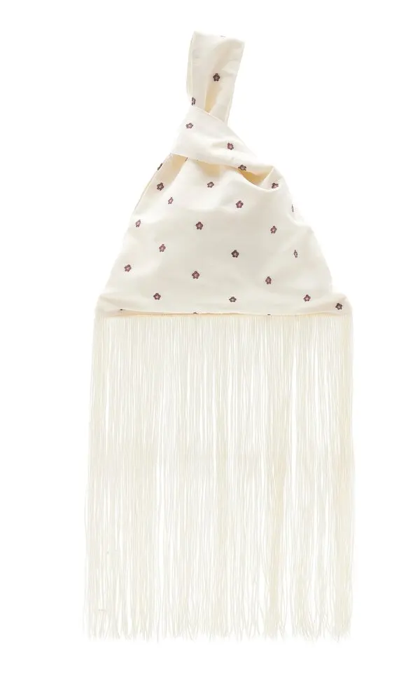 MÉLISSE The Rose Bud Embroidered Moire Knot Bag - Ivory
