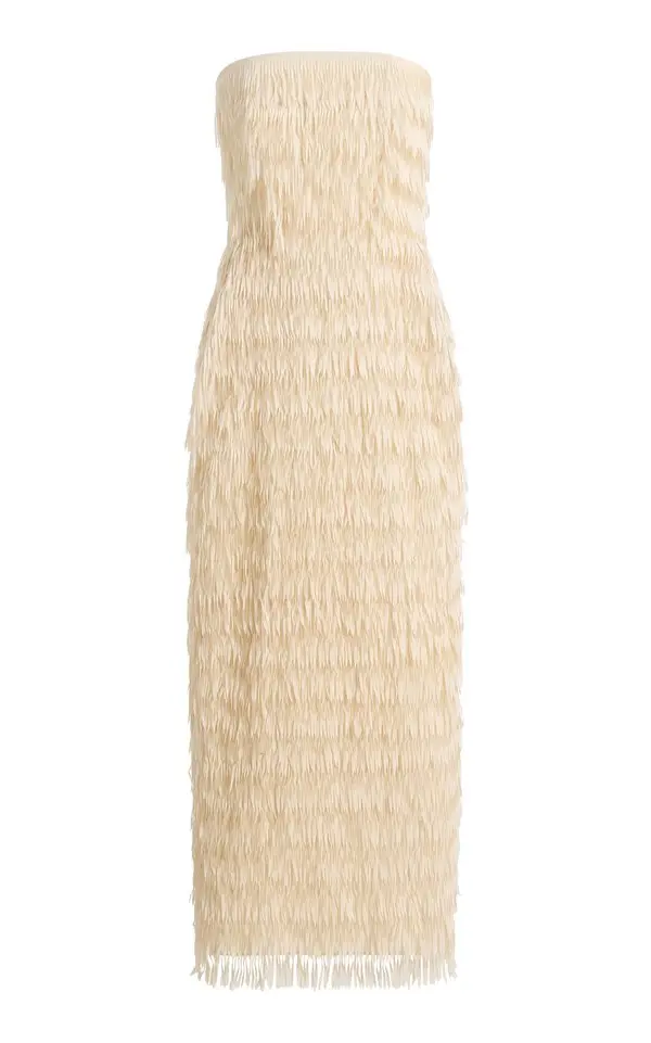 Maticevski Marigold Strapless Fringed Maxi Dress - White