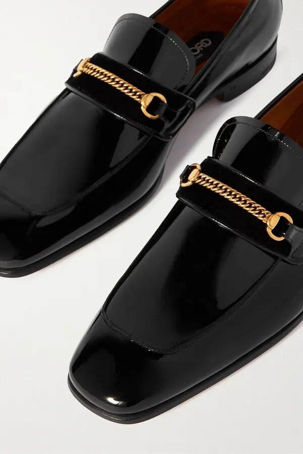 TOM FORD Bailey Chain-embellished Patent Leather Penny Loafers