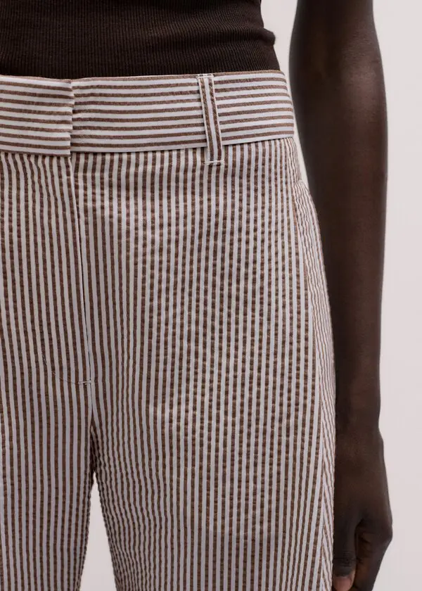 ME+EM Seersucker Striped Trousers - Cocoa/cream