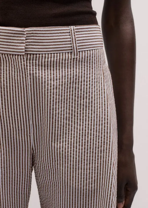 ME+EM Seersucker Striped Trousers - Cocoa/cream