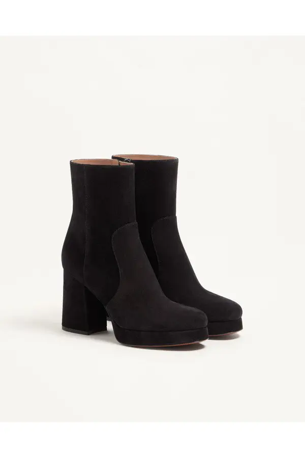 Valentino Garavani Fawcette Platform Ankle Boot In Split Leather - Black