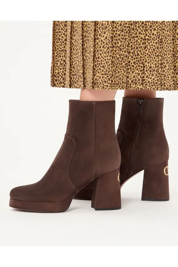 Valentino Garavani Fawcette Platform Ankle Boot In Split Leather 90mm - Gold