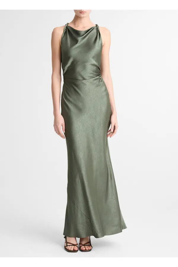 Vince Satin Twist-shoulder Dress - Green