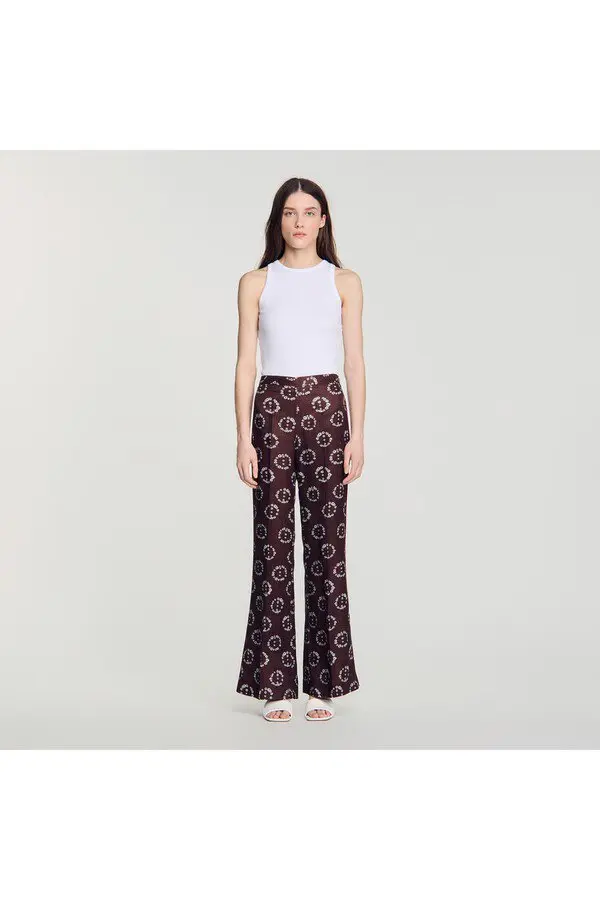 Sandro Floral-print Flowy Trousers