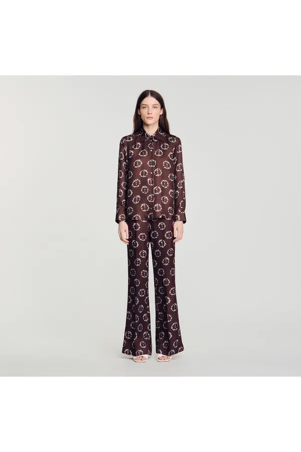 Sandro Floral Print Silk Shirt