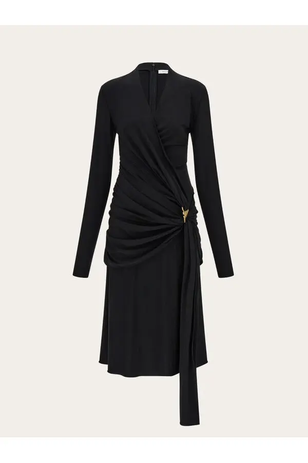 FERRAGAMO Viscose Dress With Gathered Waist - Black