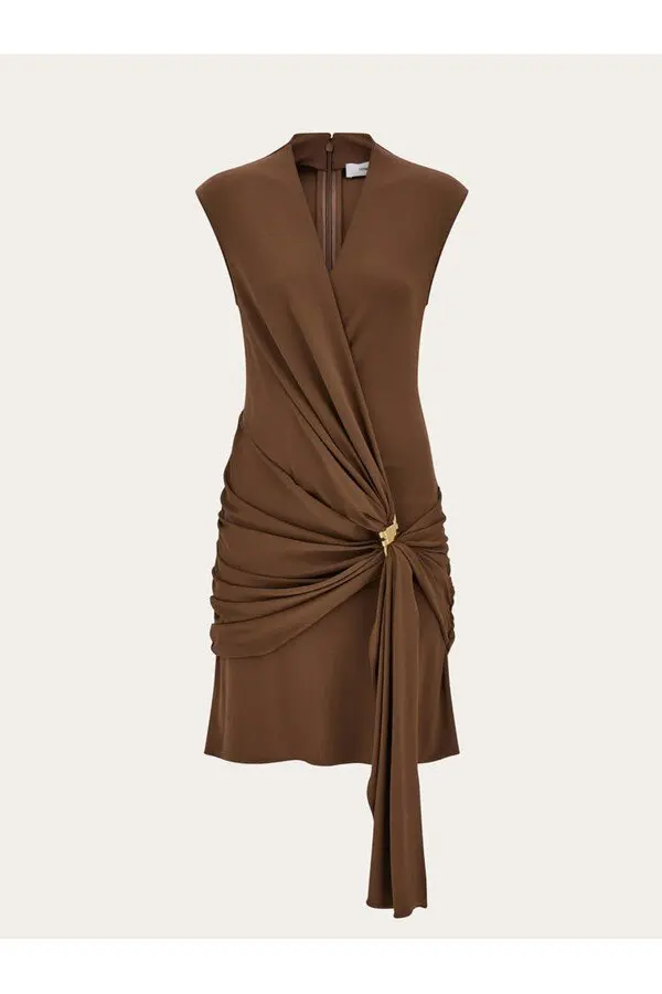 FERRAGAMO Sleeveless Gathered Waist Mini Dress - Neutral