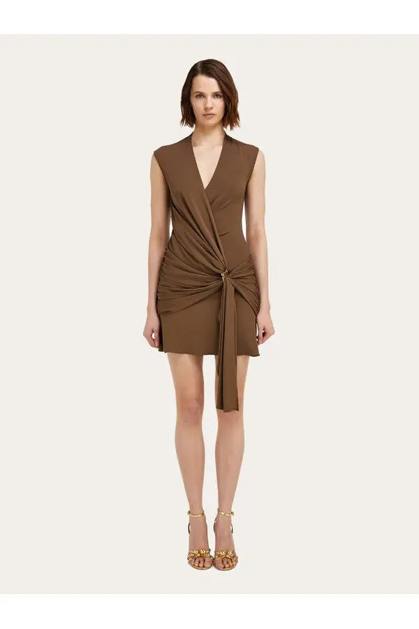 FERRAGAMO Sleeveless Gathered Waist Mini Dress - Neutral