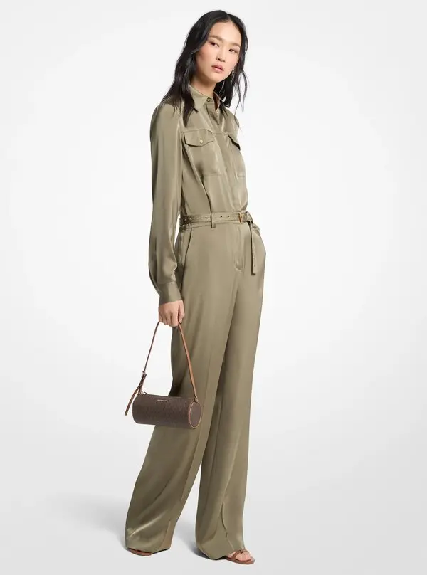 Michael Kors Satin Jumpsuit With Belt And Pockets - Green