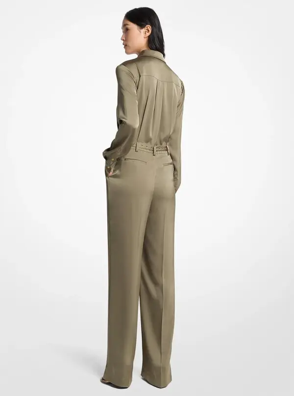 Michael Kors Satin Jumpsuit With Belt And Pockets - Green