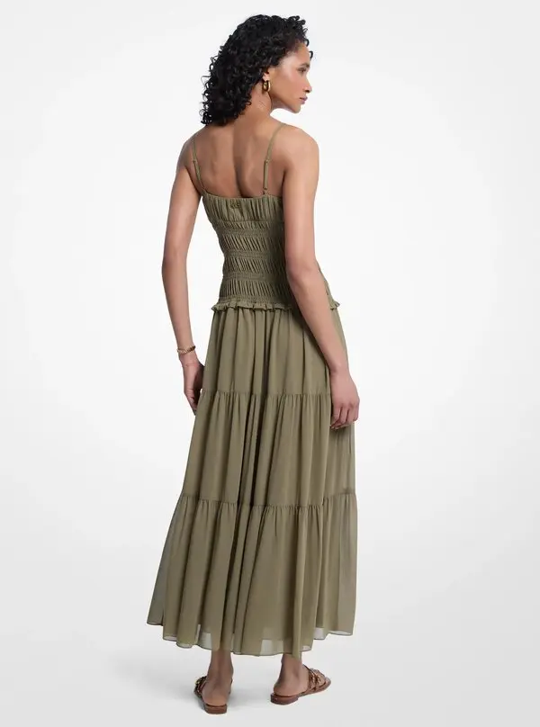 Michael Kors Smocked Georgette Maxi Dress - Green