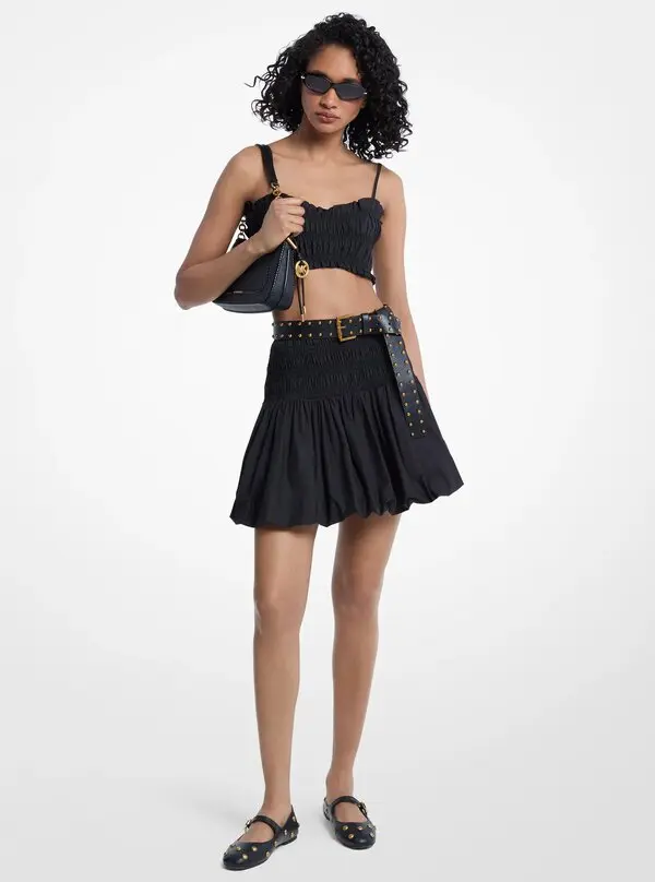 Michael Kors Cotton Smocked Bubble Skirt