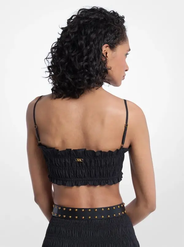 Michael Kors Smocked Cotton Poplin Bra Top In Size By