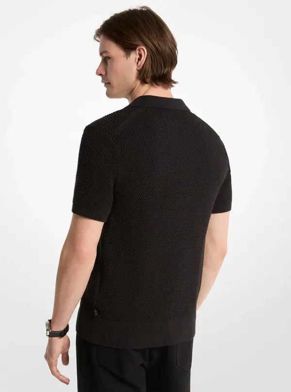 Michael Kors Johnny Textured Knit Cotton Polo Shirt In Size By