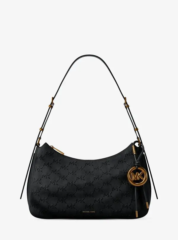 Michael Kors Nolita Medium Whipstitched Logo Leather Shoulder Bag - Black