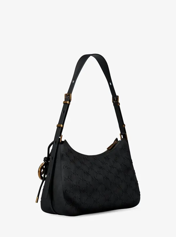 Michael Kors Nolita Medium Whipstitched Logo Leather Shoulder Bag - Black