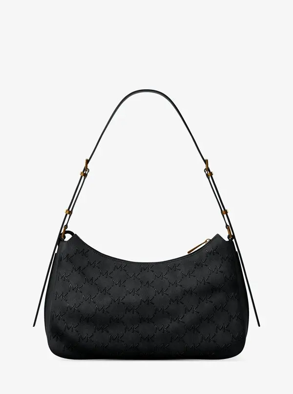 Michael Kors Nolita Medium Whipstitched Logo Leather Shoulder Bag - Black