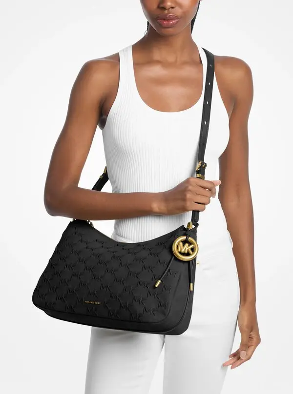 Michael Kors Nolita Medium Whipstitched Logo Leather Shoulder Bag - Black