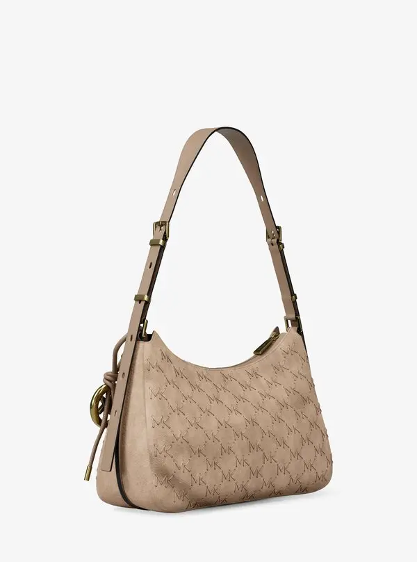 Michael Kors Nolita Medium Whipstitched Logo Leather Shoulder Bag - Natural