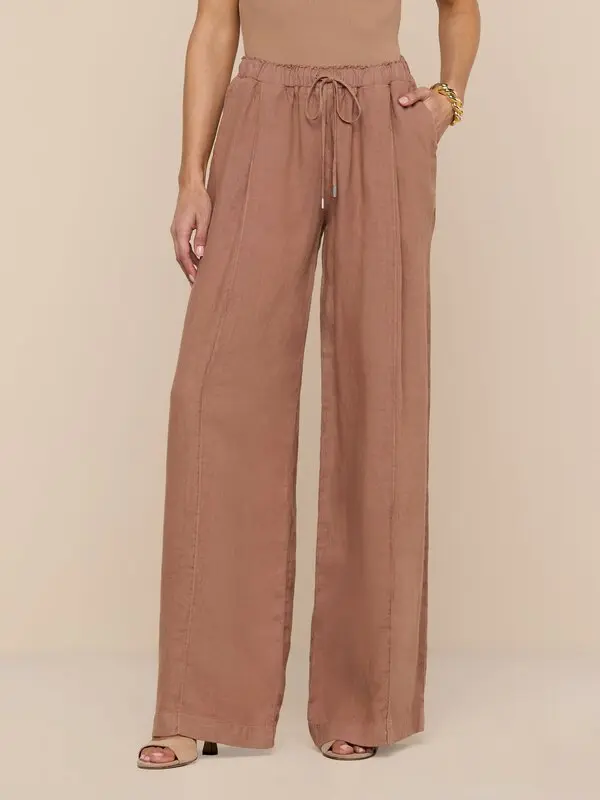 L'Agence Connie Linen Drawstring Wide Leg Trousers