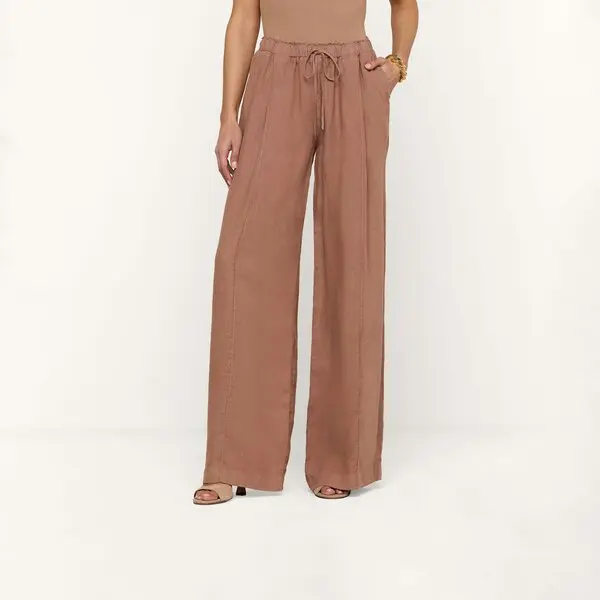 L'Agence Connie Linen Drawstring Wide Leg Trousers