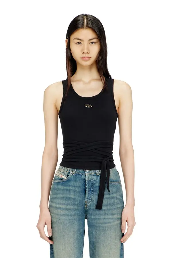DIESEL® Ribbed Wrap-around Lace Crop Top - Black