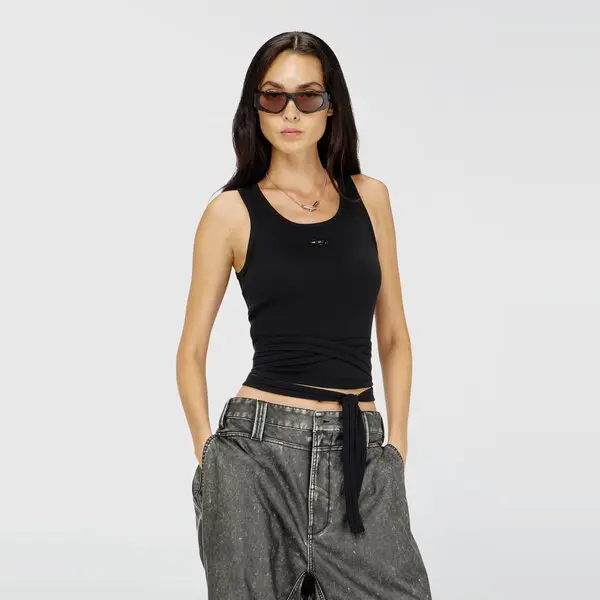 DIESEL® Ribbed Wrap-around Lace Crop Top - Black