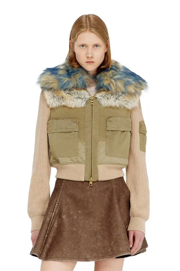 DIESEL® Paneled Bomber Jacket With Removable Fur Collar - Beige
