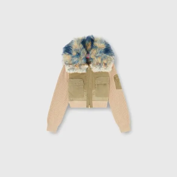 DIESEL® Paneled Bomber Jacket With Removable Fur Collar - Beige