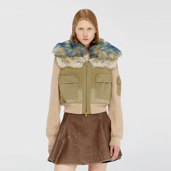 DIESEL® Paneled Bomber Jacket With Removable Fur Collar - Beige